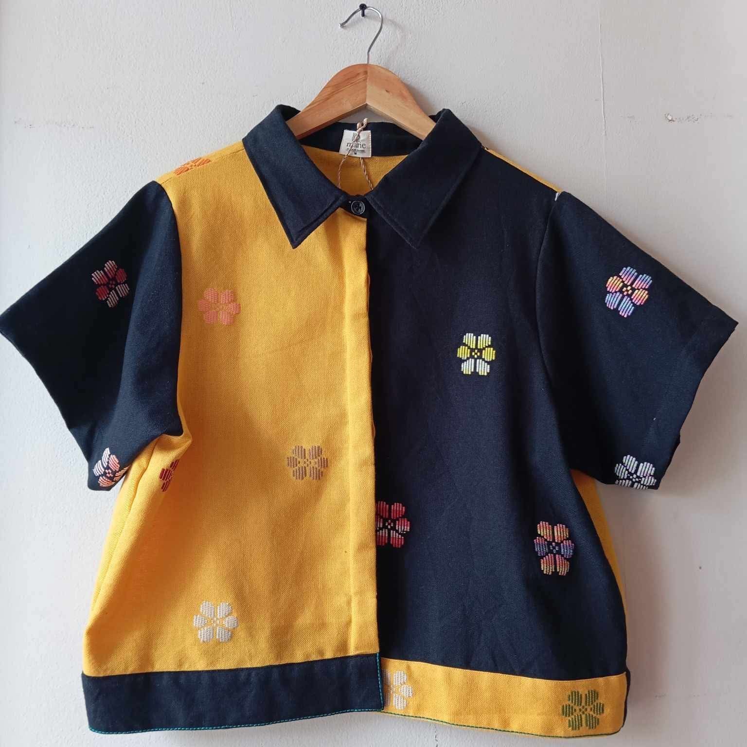 MARIKIT: MIX YELLOW FLOWERS / BLACK FLOWERS W/ BLACK FLOWERS SLEEVES ...