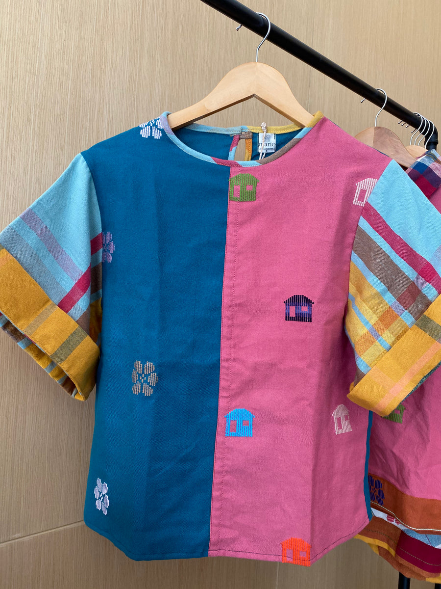 MASIGLA: MIX BLUE GREEN FLOWERS/ PINK BAHAY KUBO W/ BIANCA SLEEVES ...